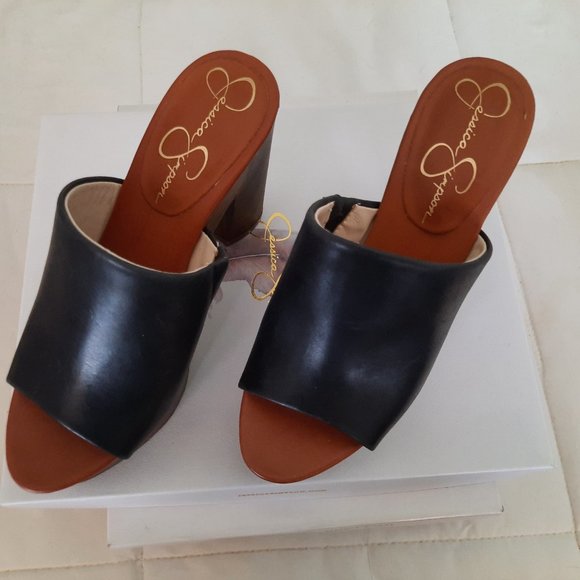 Jessica Simpson | Shoes | Jessica Simpson Black Leather Platform Mules ...